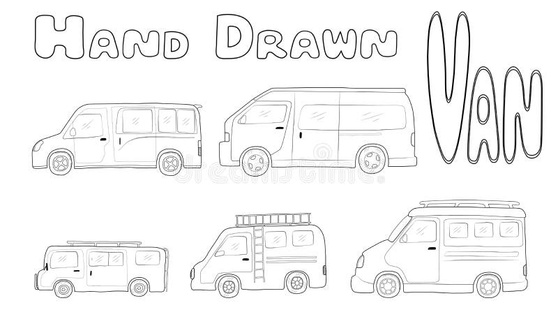 Vans of Various Styles Hand Drawn. Set of Doodles of Cars Vector ...