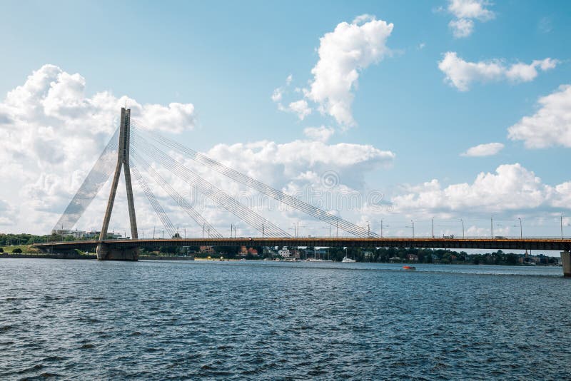 Vansu Bridge on Daugava River in Riga, Latvia Stock Photo - Image of ...
