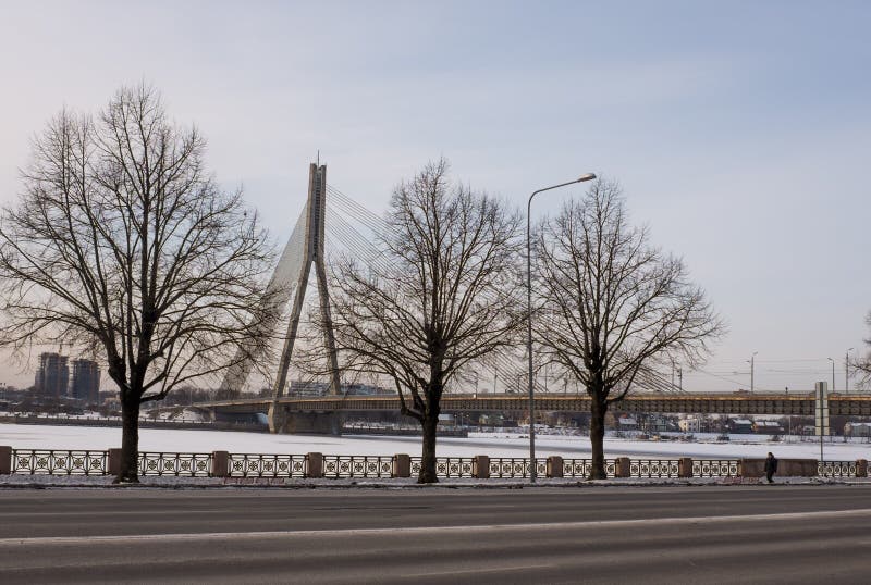 Three Trees and the Vansu Bridge in Riga Stock Photo - Image of europe ...