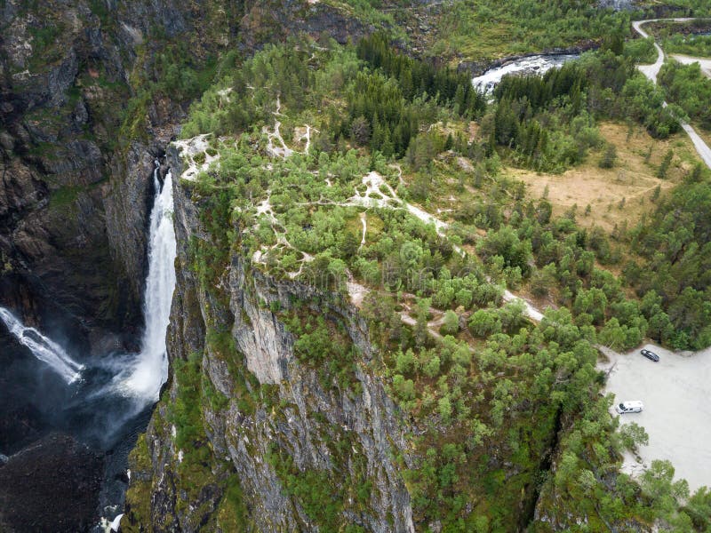 Vantage Point on Cliff Above Voringfossen Waterfall in Norway Stock ...