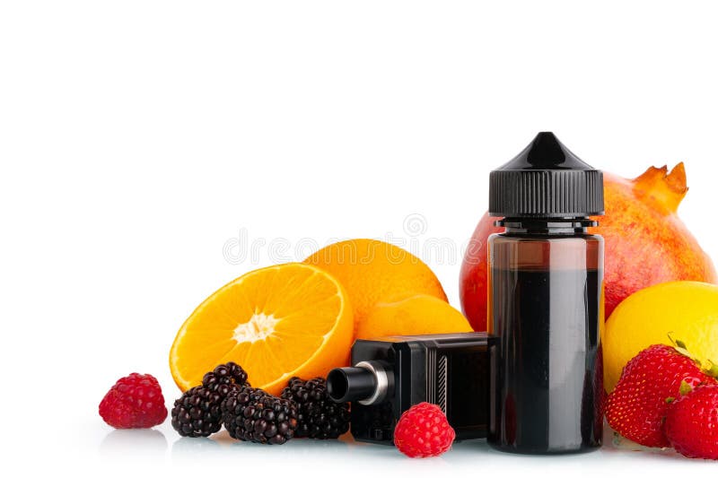 Vape and Smoking Liquid with Fruit Flavor on White Background Stock ...