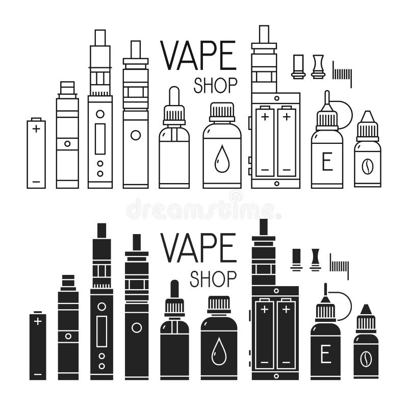 Vape symbolsuppsättning vektor illustrationer. Illustration av bult ...