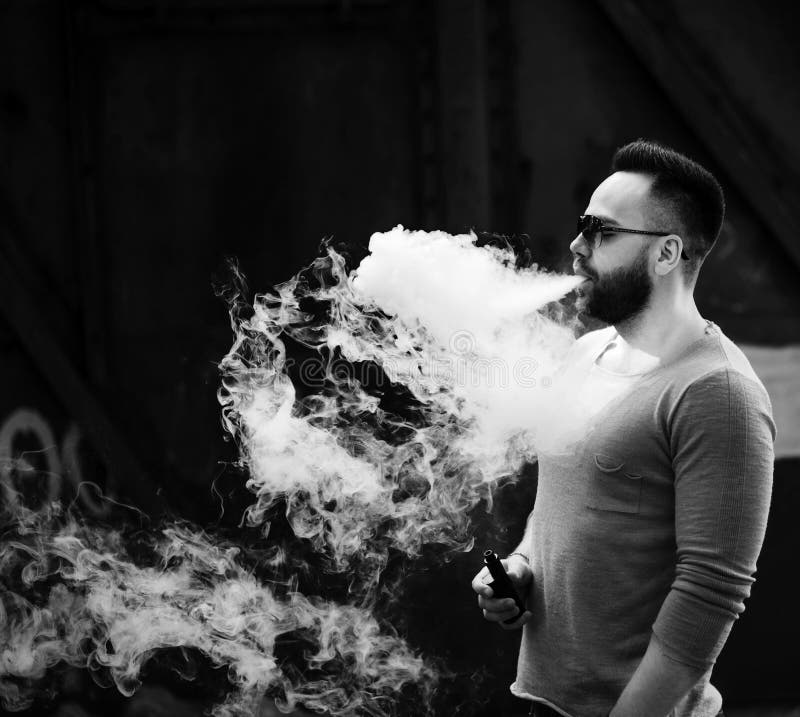 Vaper with Beard in Sunglasses Vaping Outdoor Stock Photo - Image of ...