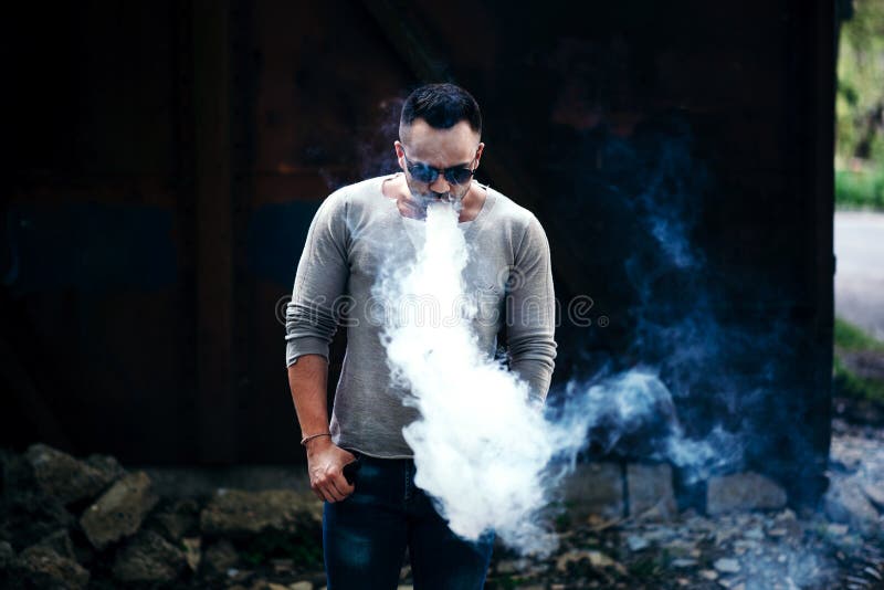 Vaper with Beard in Sunglasses Vaping Outdoor Stock Image - Image of ...
