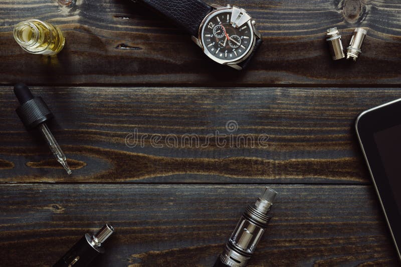 Vape or E-cigarette. Vaping Set on the Table. Stock Photo - Image of ...