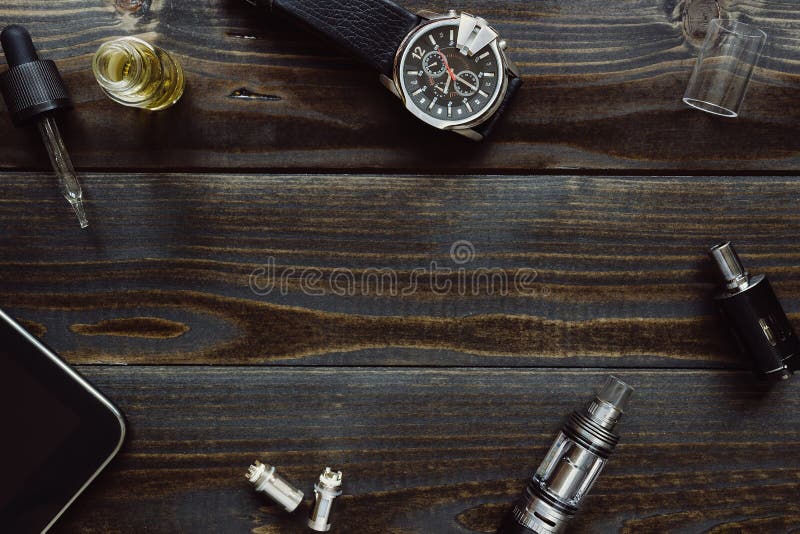 Vape or E-cigarette. Vaping Set on the Table. Stock Photo - Image of ...
