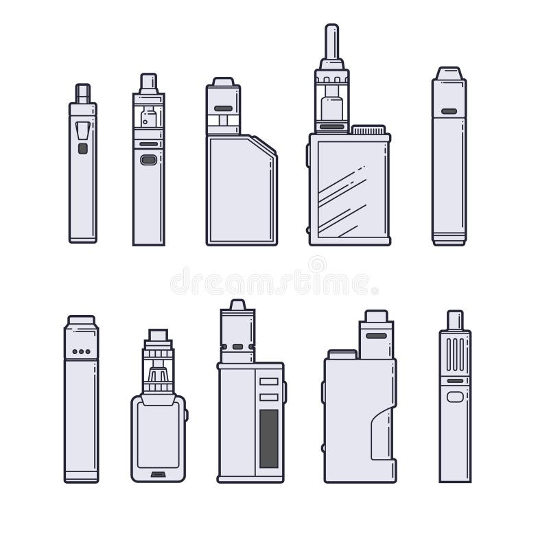 Vaping Vector Set. Vape Devices Outline on White Background Stock ...