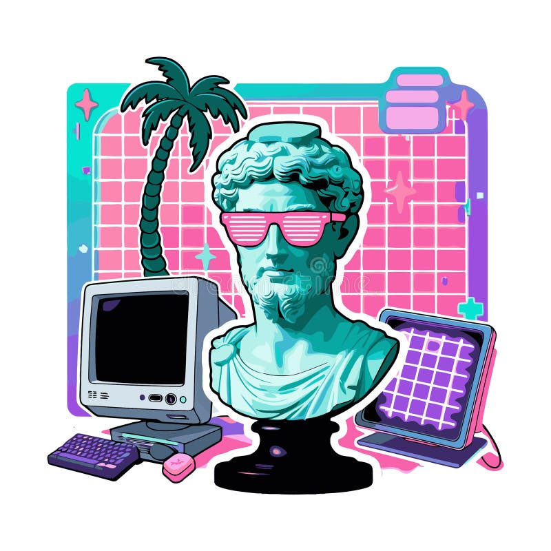 VHS Tape Glitch Effect on Purple Vaporwave Backdrop Stock Illustration ...