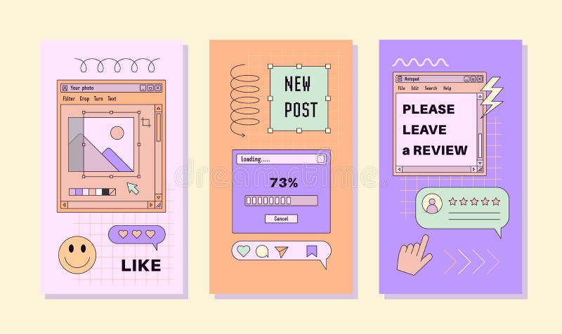 Vaporwave Template Social Media Stories. Retro Desktop with Frames and ...