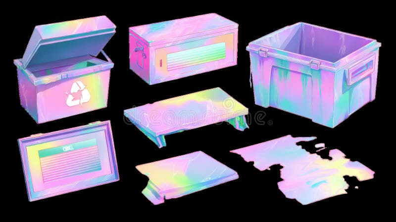 Vaporwave Ui Trash Set with Recycle Bin Pop Up and Error Message on ...