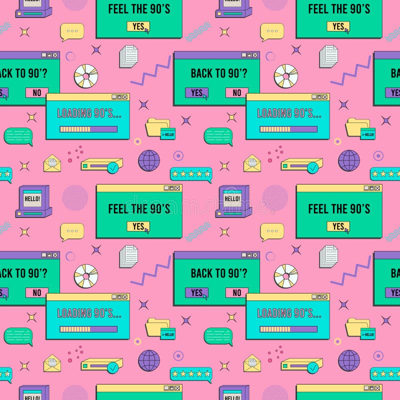 Vaporwave UI and UX Elements Seamless Pattern. PC Retro Game Frame ...