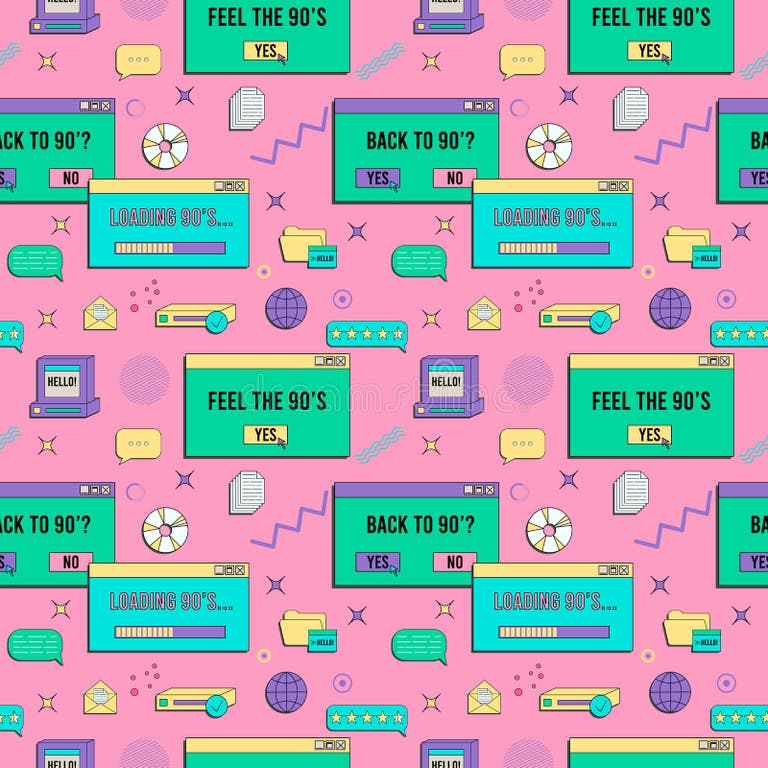 Vaporwave UI and UX Elements Seamless Pattern. PC Retro Game Frame ...