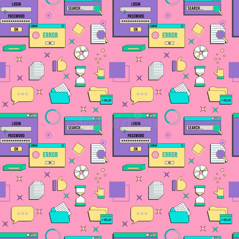 Vaporwave UI and UX Elements Seamless Pattern. PC Retro Game Frame ... Vaporwave UI and UX Elements Seamless Pattern. PC Retro Game Frame ...