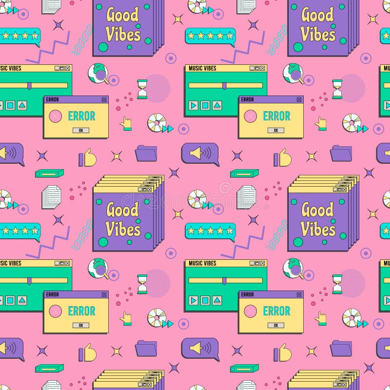 Vaporwave UI and UX Elements Seamless Pattern. PC Retro Game Frame ...