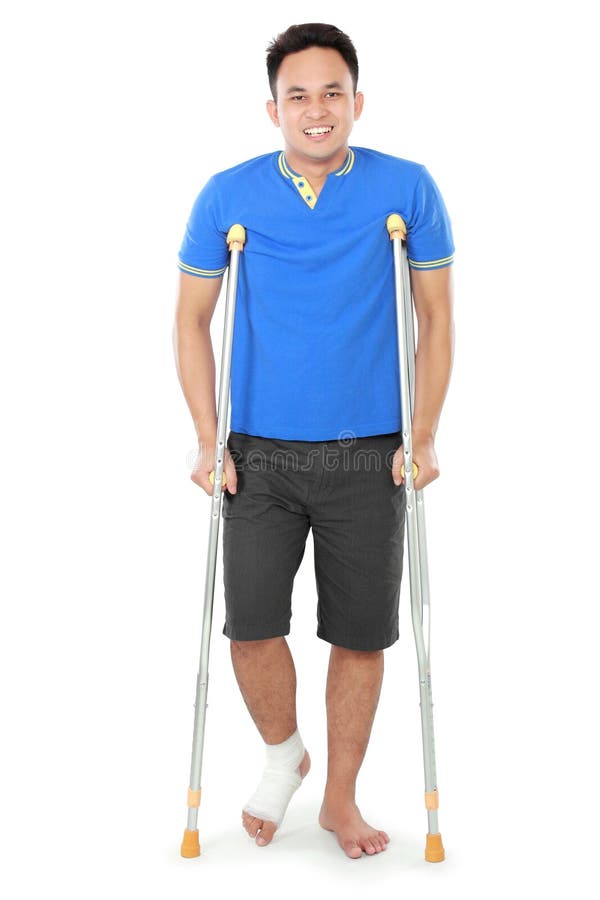 Pie Quebrado, Muletas - Lesión De Los Deportes Imagen de archivo ...
