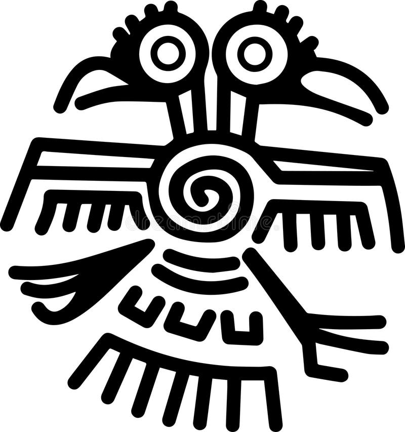 Ancient Ethnic Aztec Mayan, Black Bird Tattoo with Two Heads on White ...