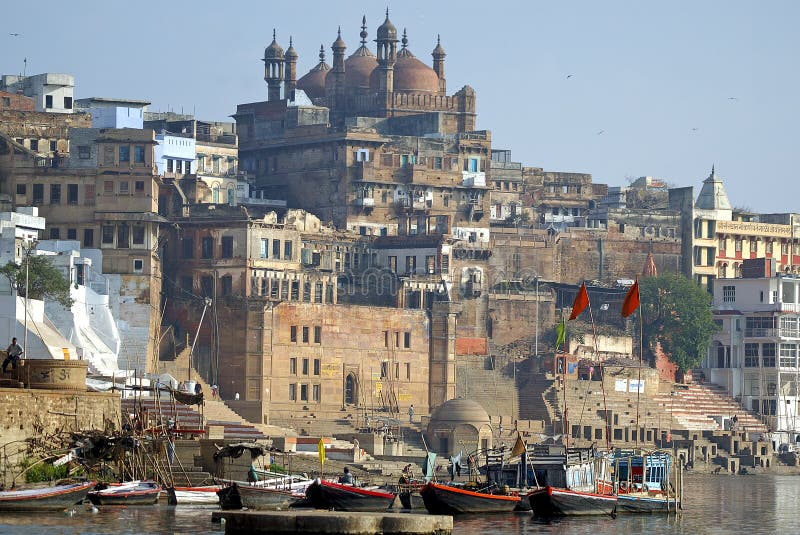 Varanasi Historical Buildings and Ghat Editorial Stock Image - Image of ...