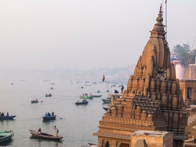 Varanasi, India. Boats on the Ghats of Varanasi. Editorial Stock Photo ...