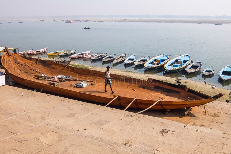 Varanasi, India. Boats on the Ghats of Varanasi. Editorial Image ...