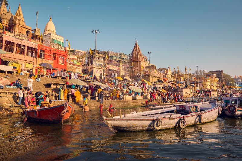 Main Ghat at Ganges River in Varanasi City, India Editorial Stock Image ...