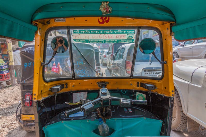 VARANASI, INDIA - OCTOBER 25, 2016: View from a Auto Rickshaw on a ...