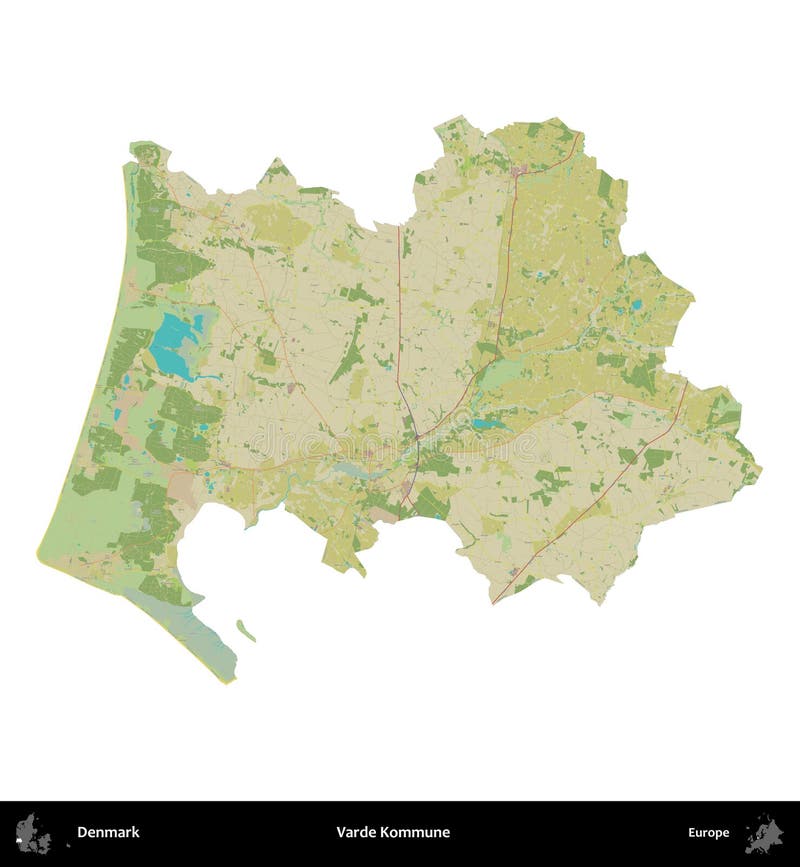 Varde Kommune, Denmark, Isolated on White. Topographic Humanitarian ...