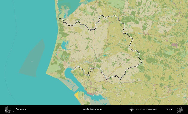 Varde Kommune Outlined, Denmark. Topographic Humanitarian Stock ...