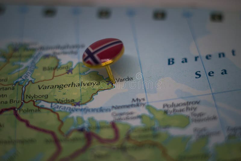 Vardo Pinned on a Map with the Flag of Norway Stock Photo - Image of destination, international ...
