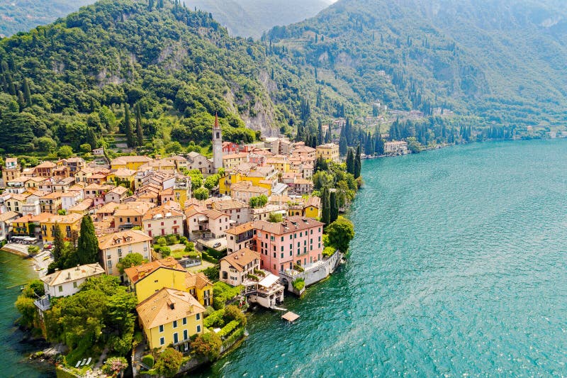 Varenna - Lake Como it - Aerial View Stock Image - Image of panorama ...