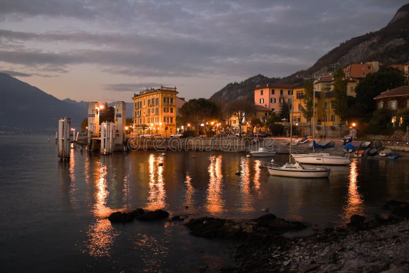 Varenna at sunset stock photo. Image of postcard, touristic - 18398282