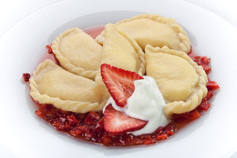Varenyky with Strawberry Sauce Stock Photo - Image of horizontal ...