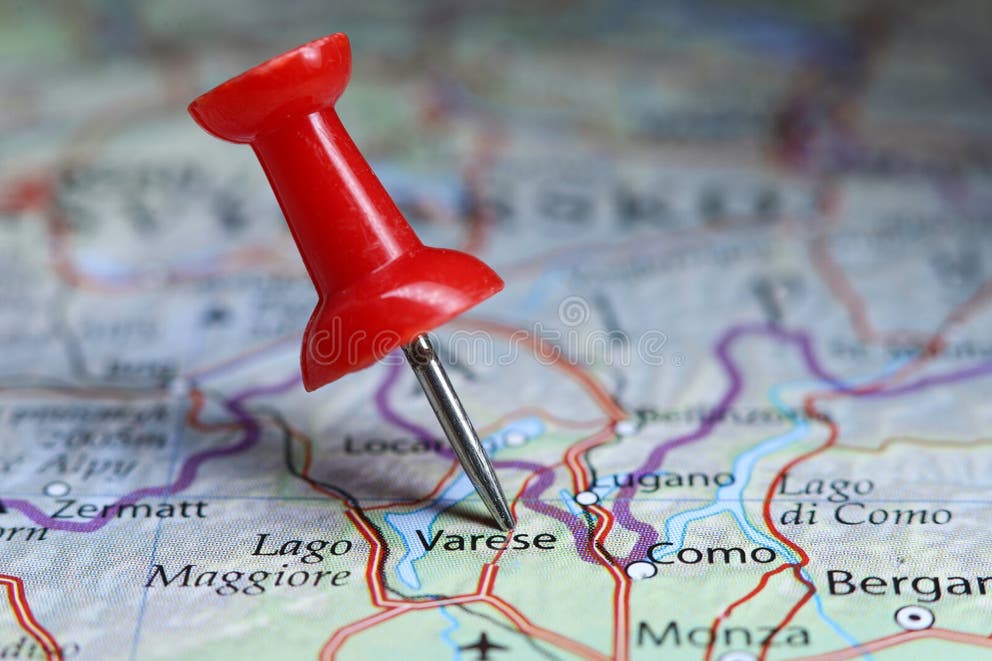 Varese, Italy pin on map stock image. Image of close - 367560301