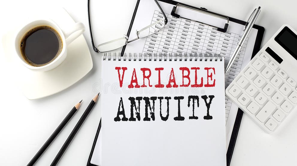 VARIABLE ANNUITY Text on the Paper with Calculator, Notepad, Coffee ...