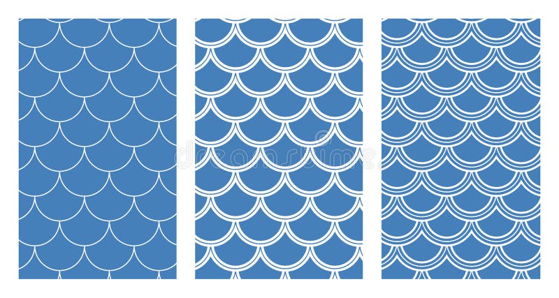 Set of Blue Fishscale Pattern in Decorative Style Stock Vector ...