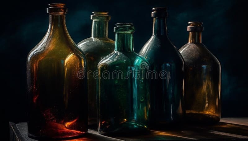 Variation of Luxury Alcohol Collection on Wooden Table, Studio Shot ...