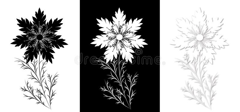 Variation of Three Silhouettes of the Same Flower on a Stem. Set of ...