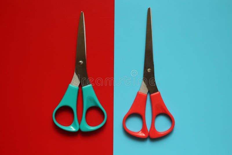 Variations of Layouts of Stationery Items, Scissors on a Coloredred and ...