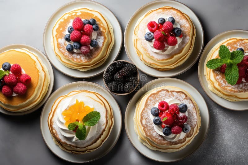 Variations of Pancakes Stacked on White Ceramic Plates with Different ...