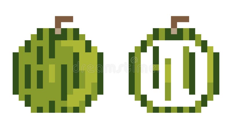 Variations of Pixel Watermelon Icons on a White Background. Stock ...