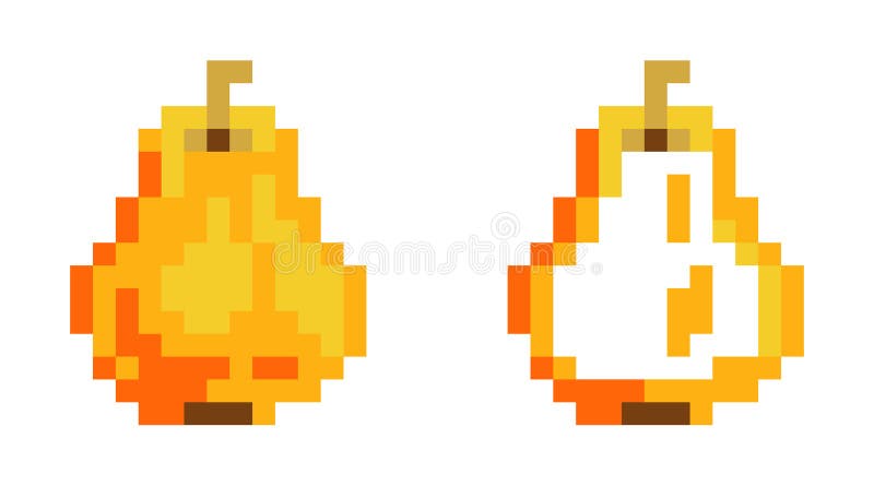 Variations of Yellow Pear Pixel Icons on a White Background. Stock ...