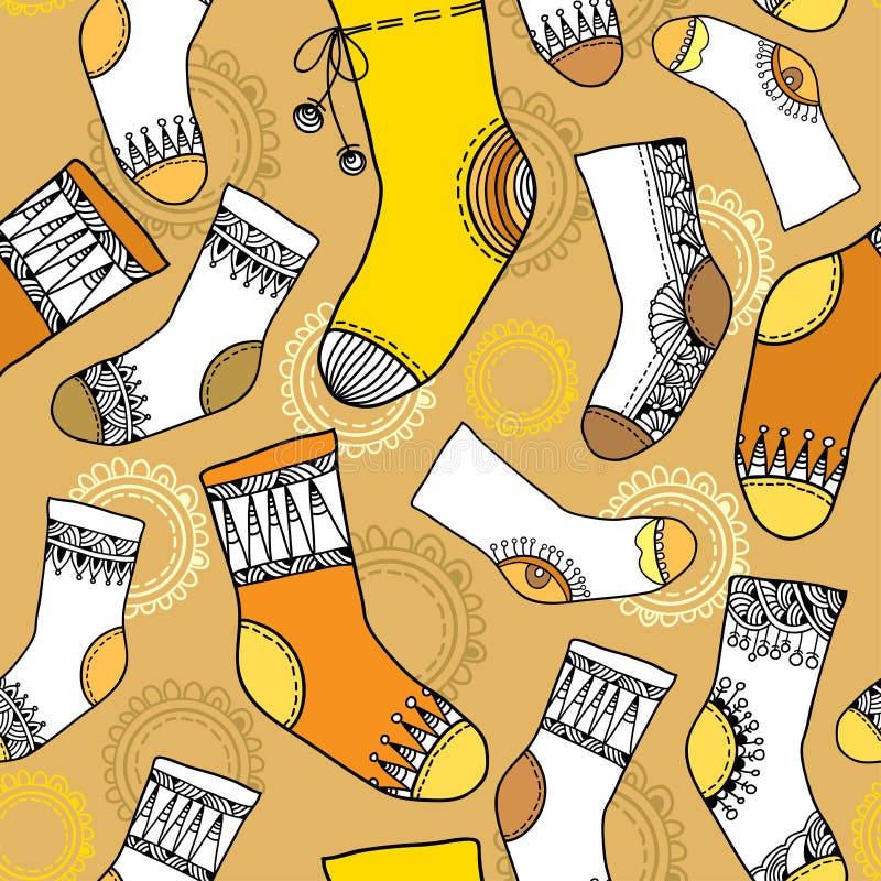 Varicoloured Collection of Funny Socks. Seamless Pattern Stock Vector ...