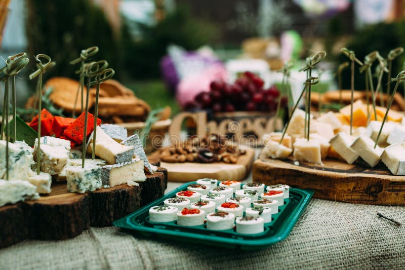 Varied Cheese Layout in the Open Air Stock Image - Image of dinner ...