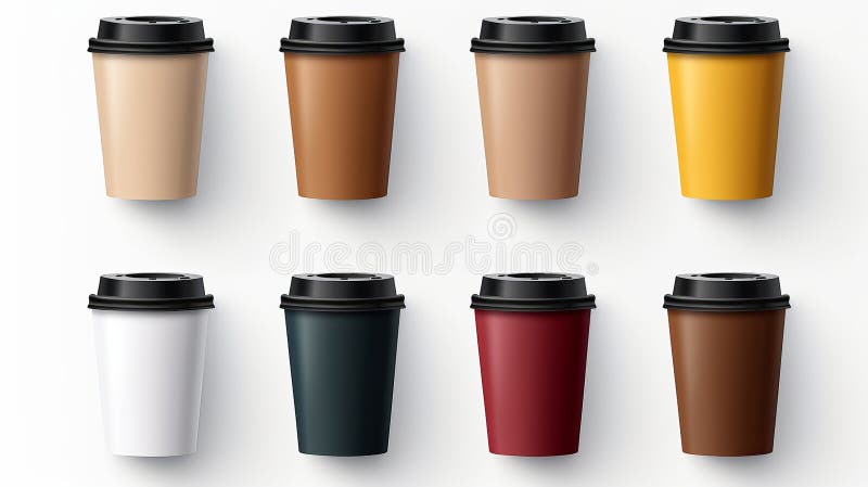 Varied Coffee Cups Arranged in a Grid on a Minimalist Background ...