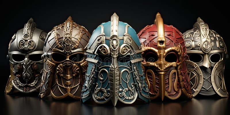 Varied Designs of Viking Helmets. Stock Illustration - Illustration of ...