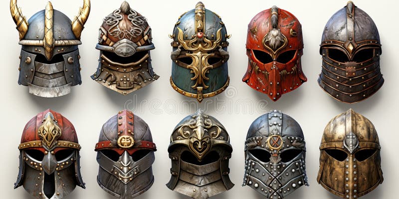 Varied Designs of Viking Helmets. Stock Illustration - Illustration of ...