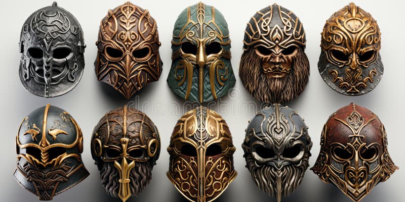 Varied Designs of Viking Helmets. Stock Illustration - Illustration of ...