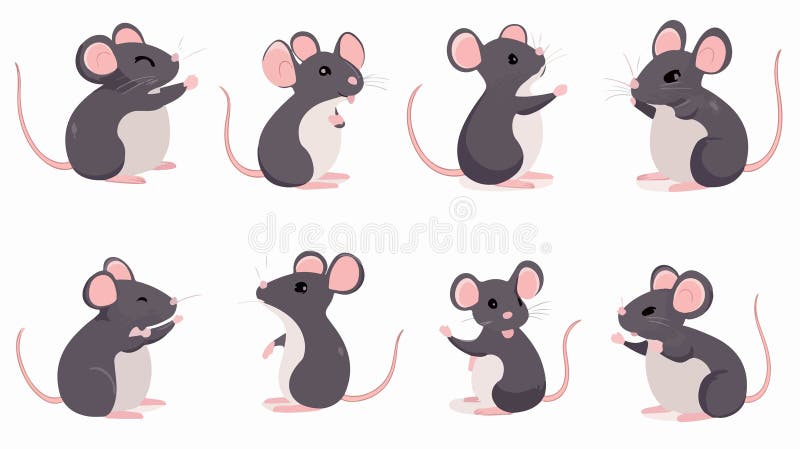 Varied Flat Mouse Poses Collection Vector Illustration Stock Vector ...