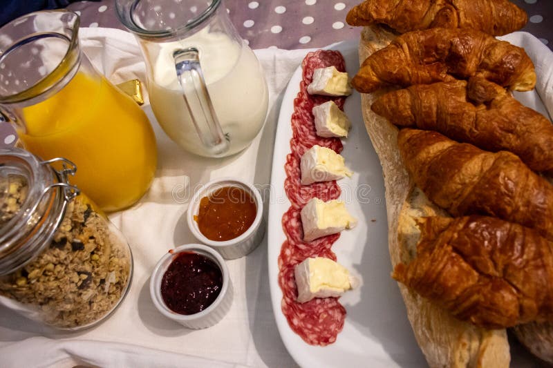 Varied Homemade Breakfast. Fruits and Cold Cuts for Breakfast Stock ...