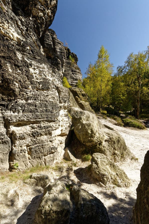Varied Sizes of Rocks on Land and Tall Cliffs beside it with Trees in ...