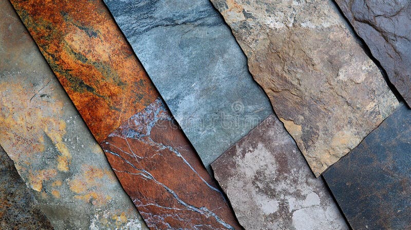 Varied Slate Tiles in Rich Colors Arranged in a Diagonal Pattern on a ...